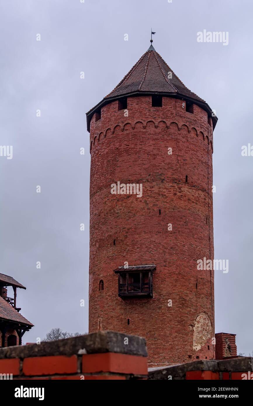 Tall cylindrical Main tower of one of the oldest castles in Latvia ...