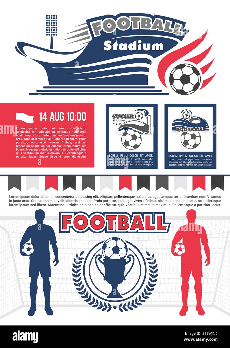 Football sport game competition poster. Football stadium, player with ...
