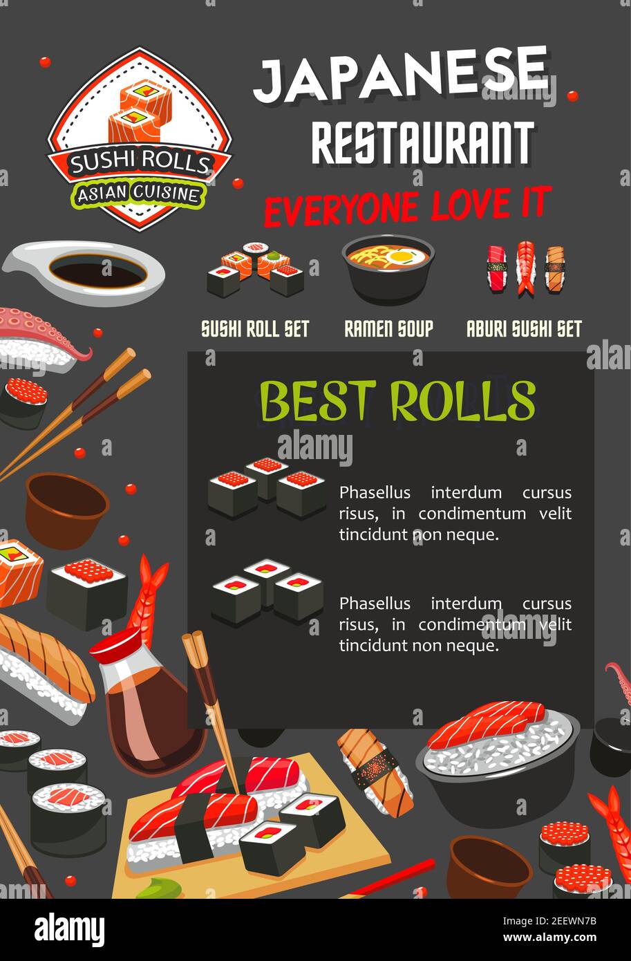 Japanese sushi restaurant or Asian cuisine poster template for bar menu ...