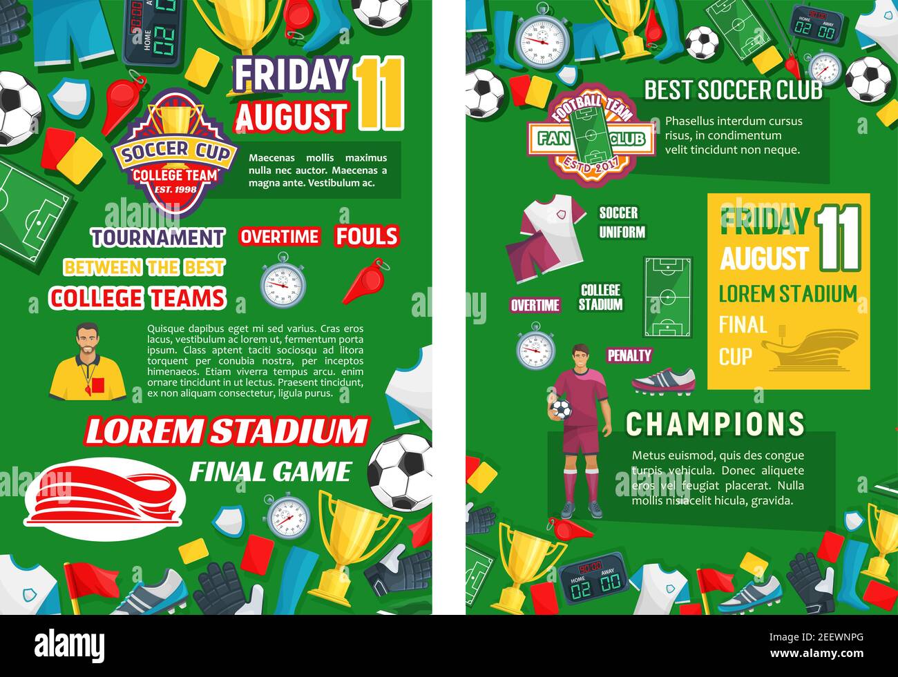 Soccer club championship or football college team cup posters for sport ...