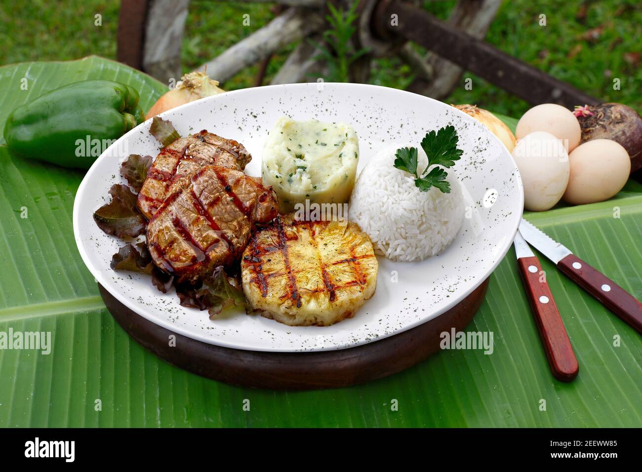 meat rice vegetables potato Stock Photo - Alamy