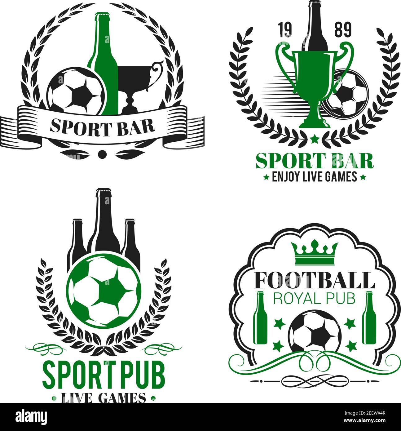 Soccer sport bar or football beer pub icons or badges. Vector isolated ...