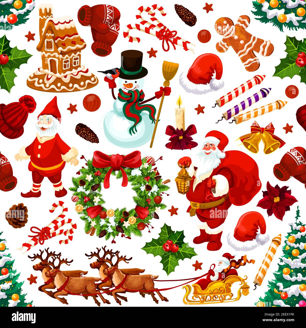 Christmas holidays decorations seamless pattern. Vector background of ...