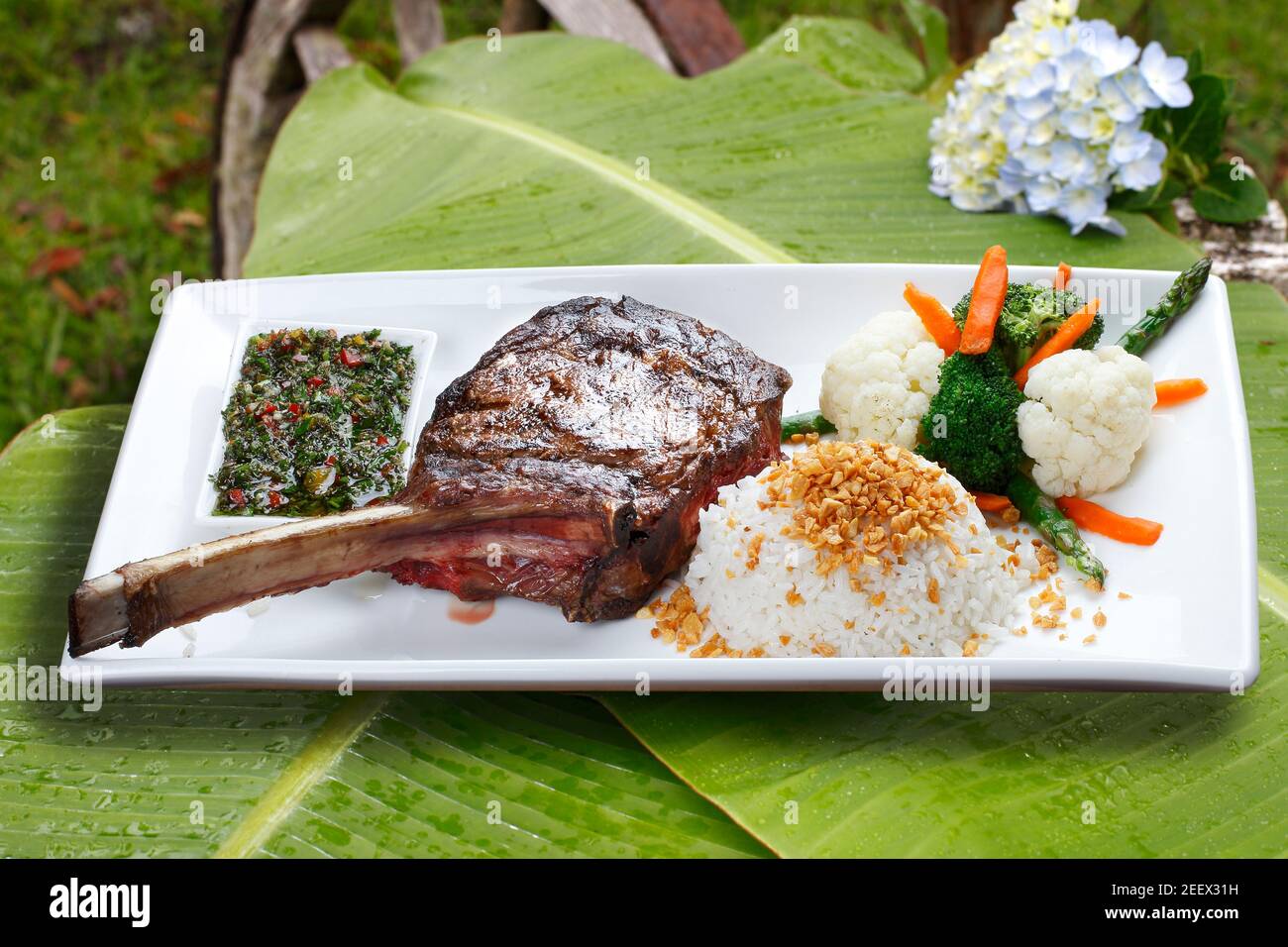 Prime rib with fries and salad Stock Photo - Alamy