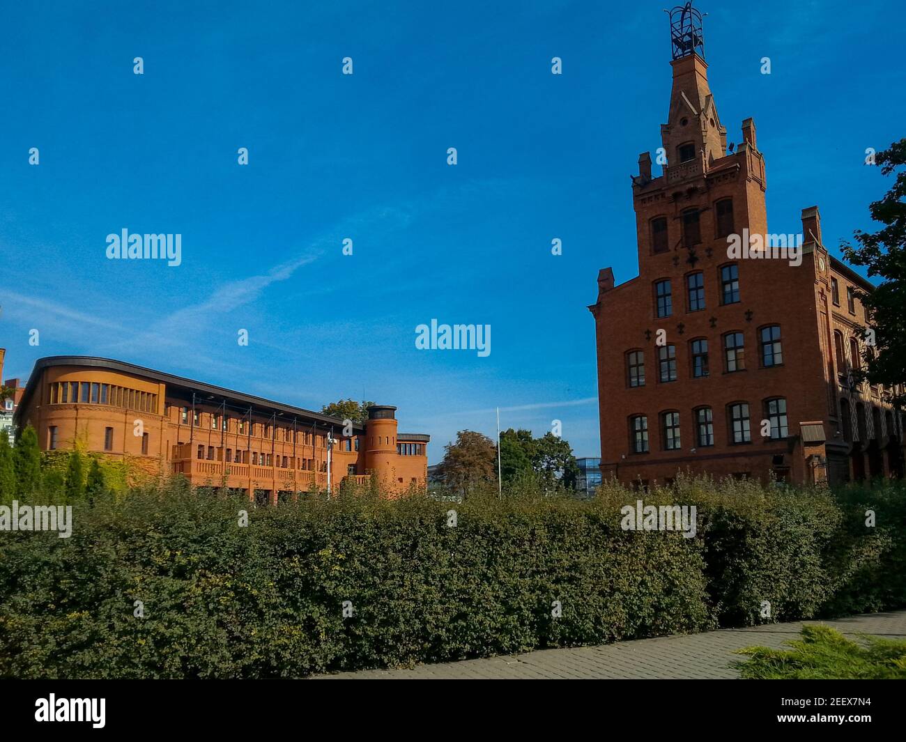 Brick buildings of fire brigade in Poznan City at sunny day Stock Photo ...