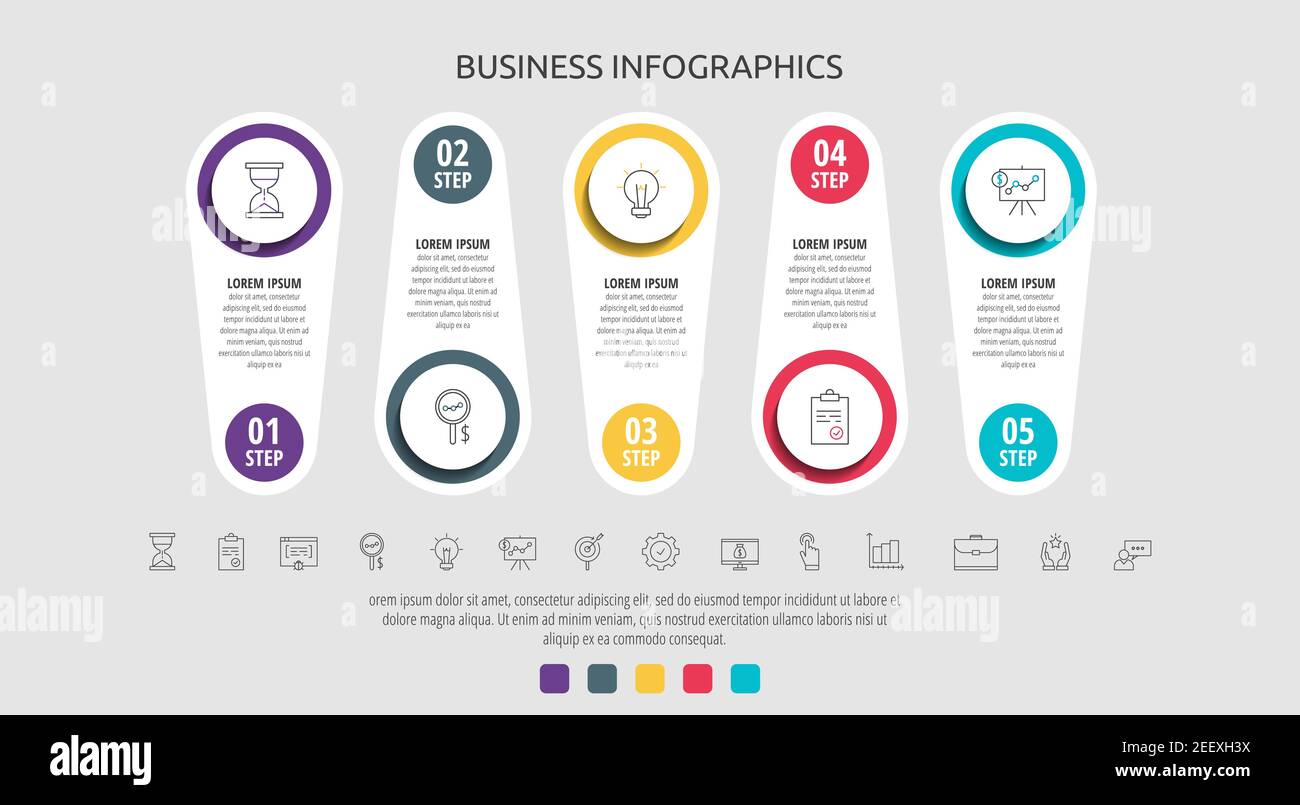 Business vector infographic circles for five label, diagram, graph ...