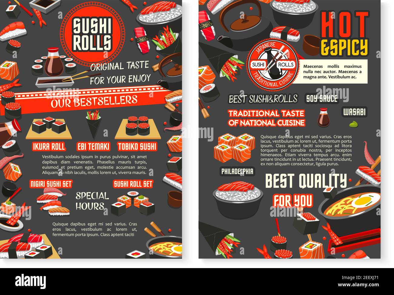 Japanese restaurant and sushi bar menu poster template. Sushi with ...