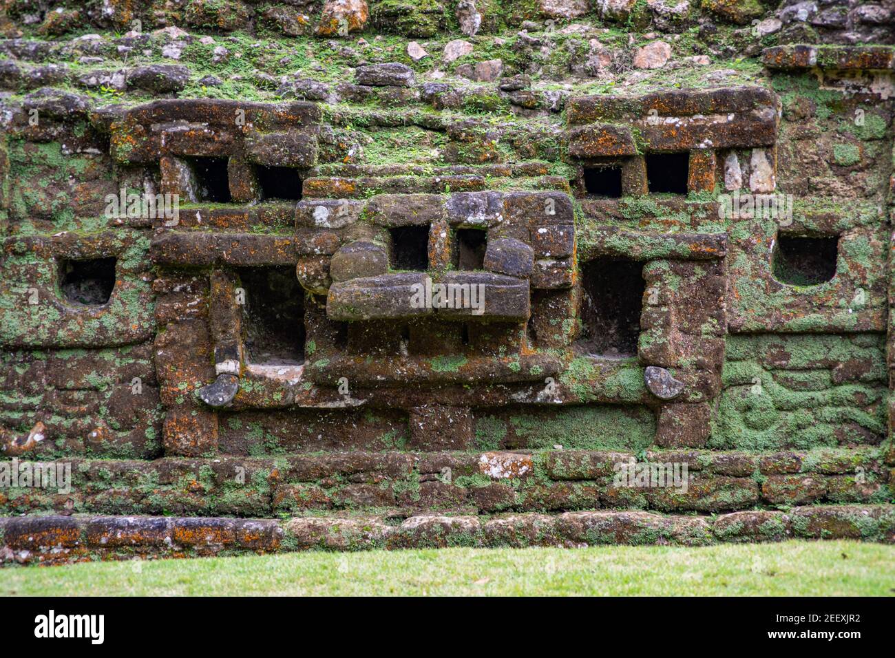 Temple of the Jaguar Masks at the Mayan ruins of Lamanai, in the Orange ...