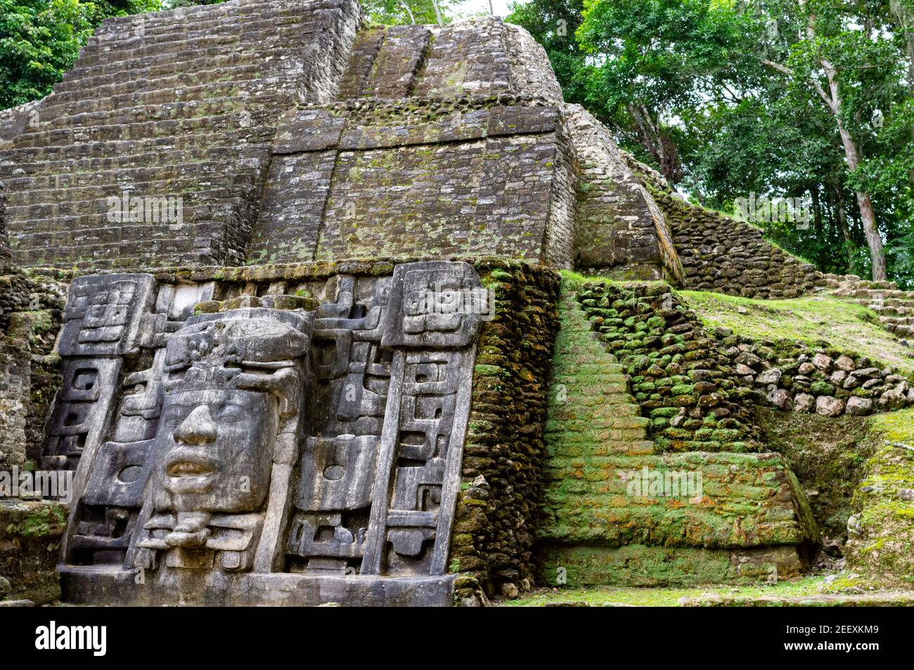 The Mask Temple at the Mayan ruins of Lamanai, in the Orange Walk ...