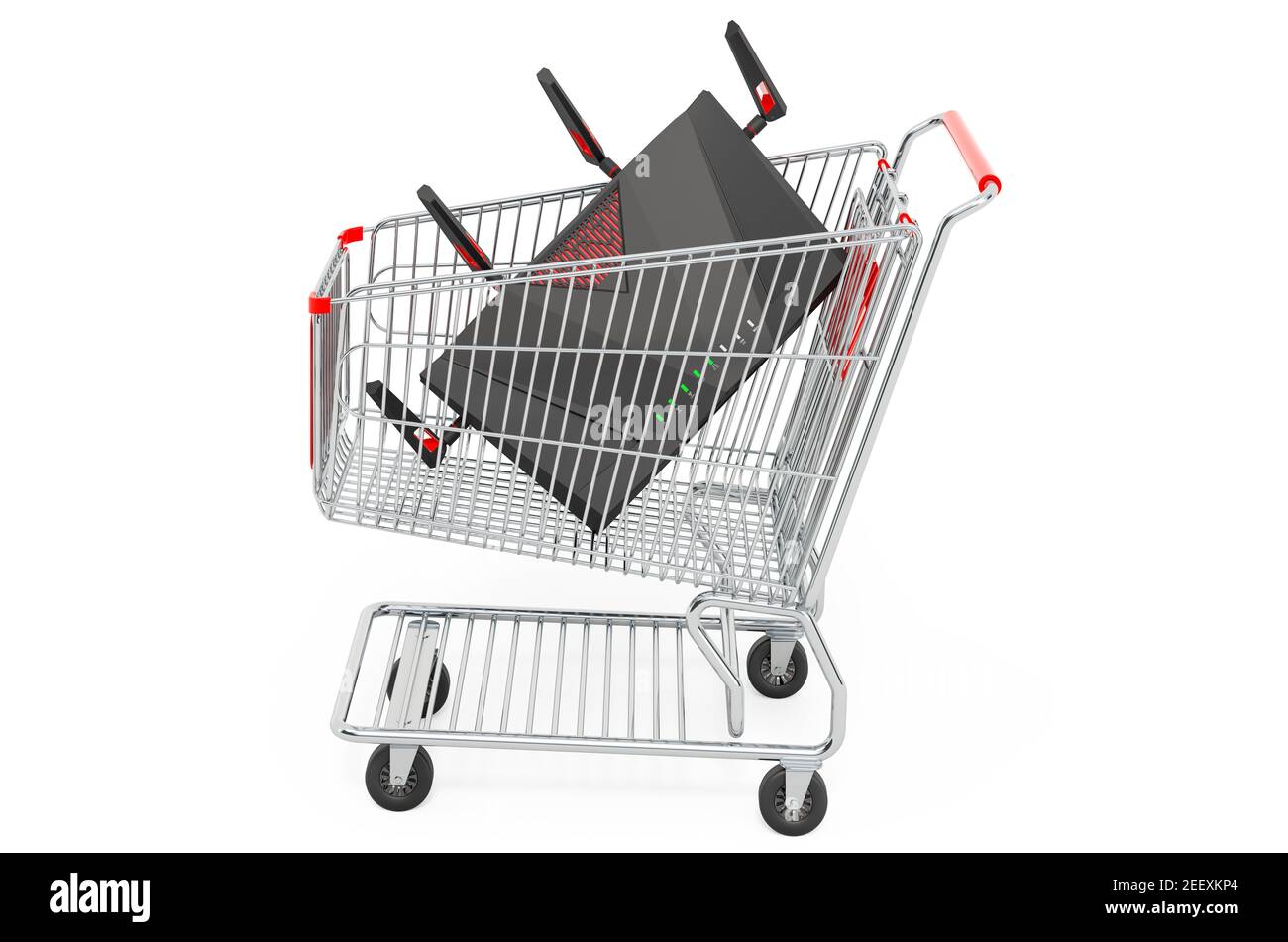 Shopping cart with 6G wi-fi router, 3D rendering isolated on white ...