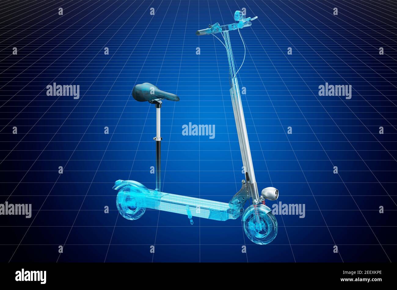 Visualization 3d cad model of electric scooter, blueprint. 3D rendering ...