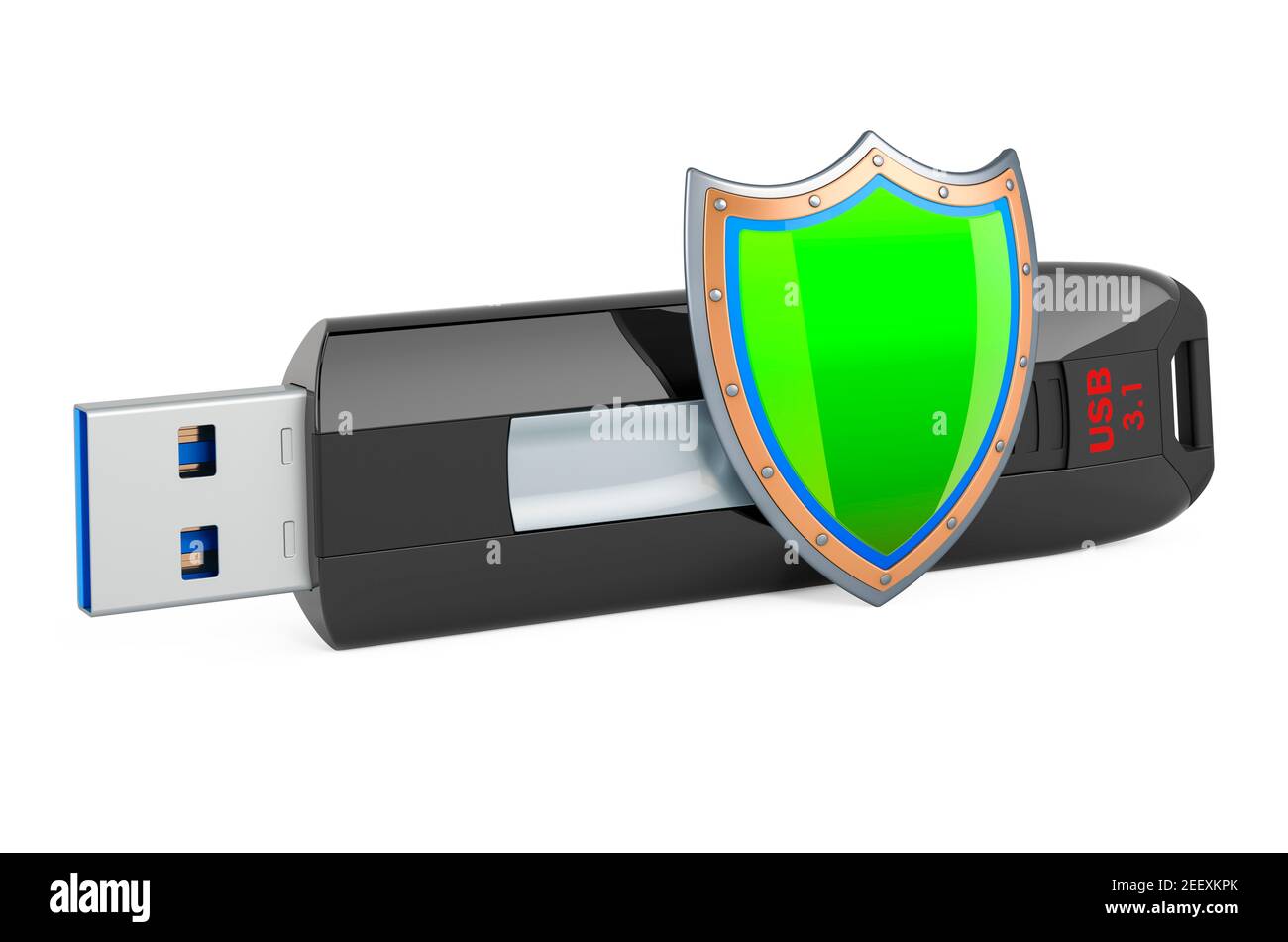 USB flash with shield, 3D rendering isolated on white background Stock ...