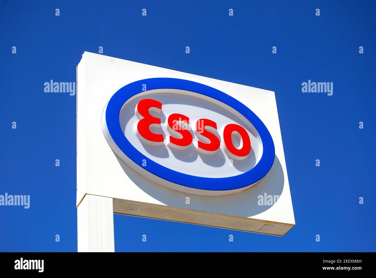 Esso sign at motorway service area, Messina Province, Sicily, Italy ...