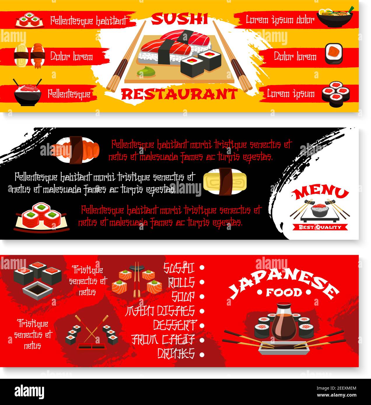 Sushi bar and Japanese restaurant menu banners templates. Vector design ...