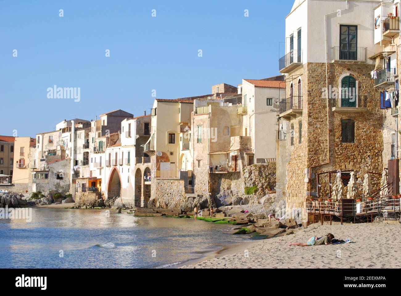 Beach and waterfront, Cefalu, Palermo Province, Sicily, Italy Stock ...