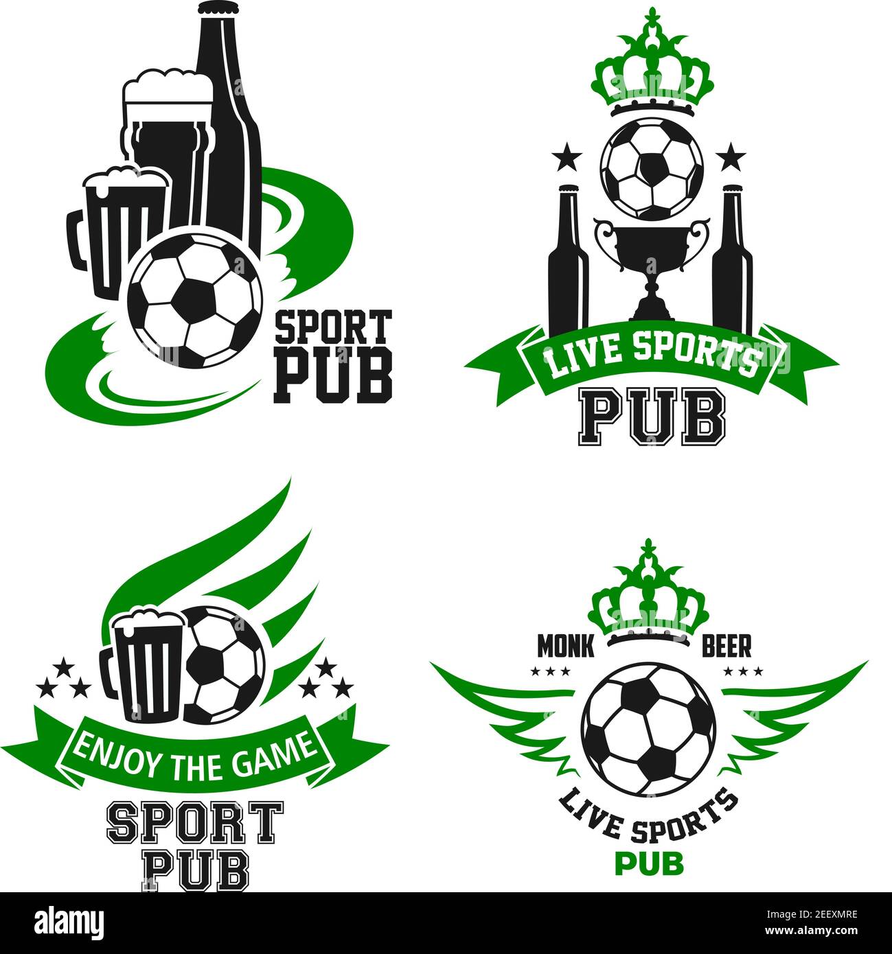 Soccer ball and beer symbol for football sport bar emblem template ...