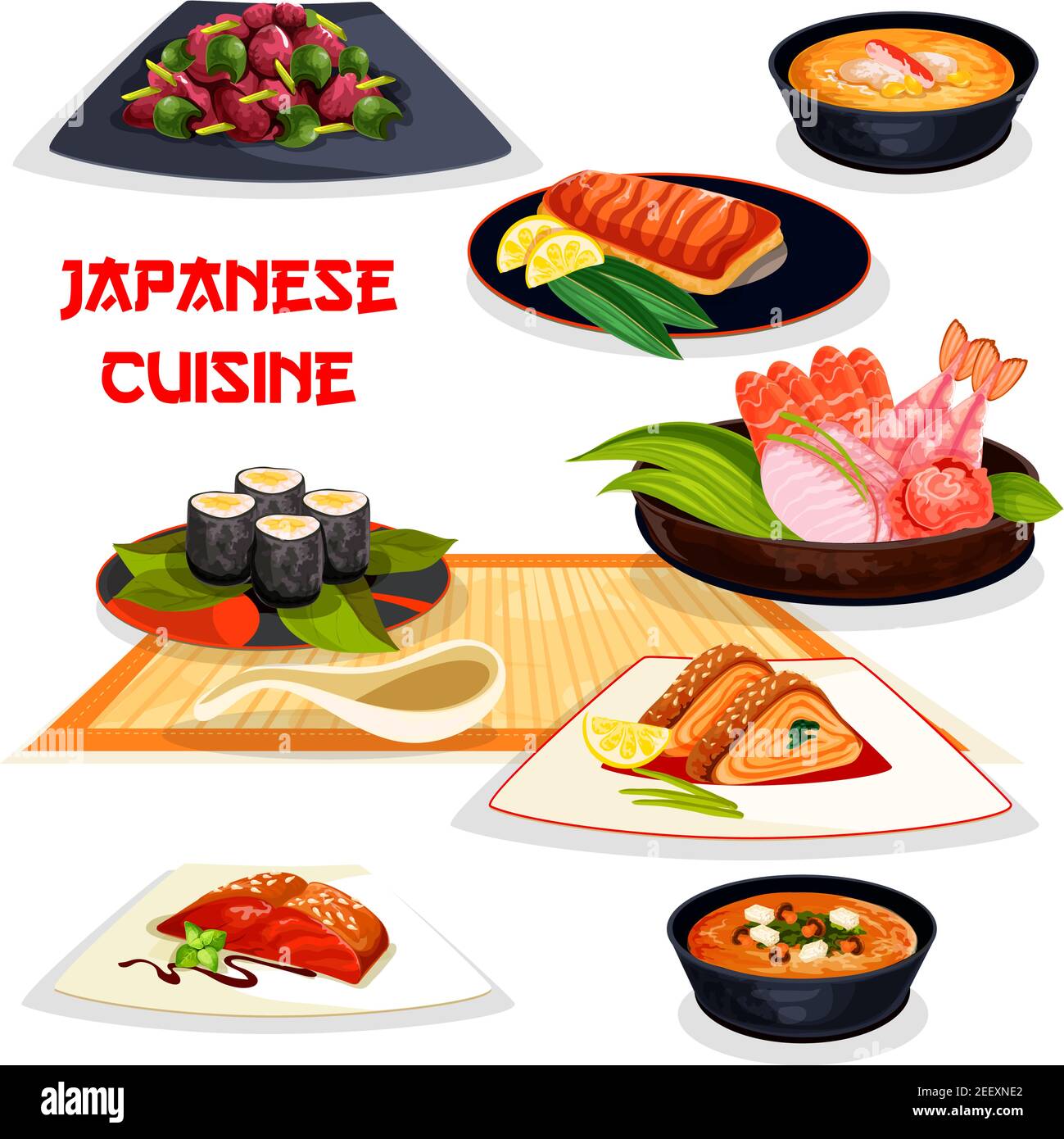 Sushi lunch soup salad Cut Out Stock Images & Pictures - Alamy