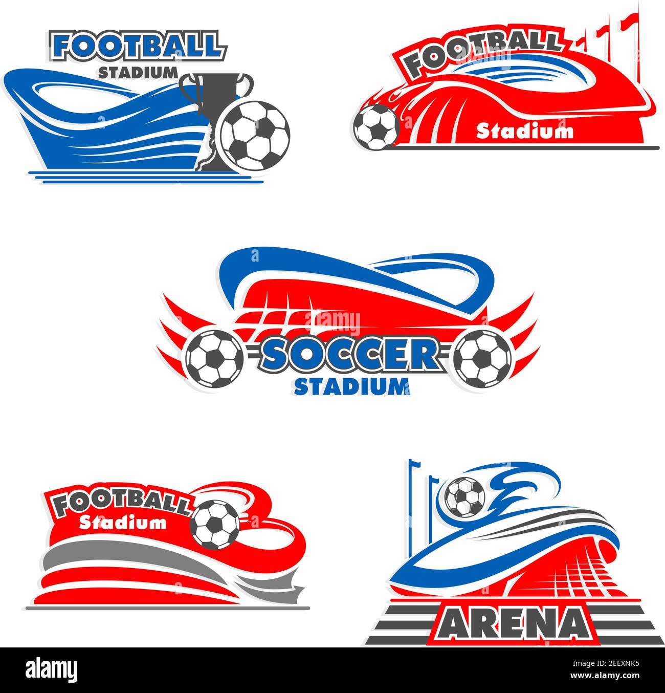 Football stadium or soccer sports arena icons. Building for sporting ...