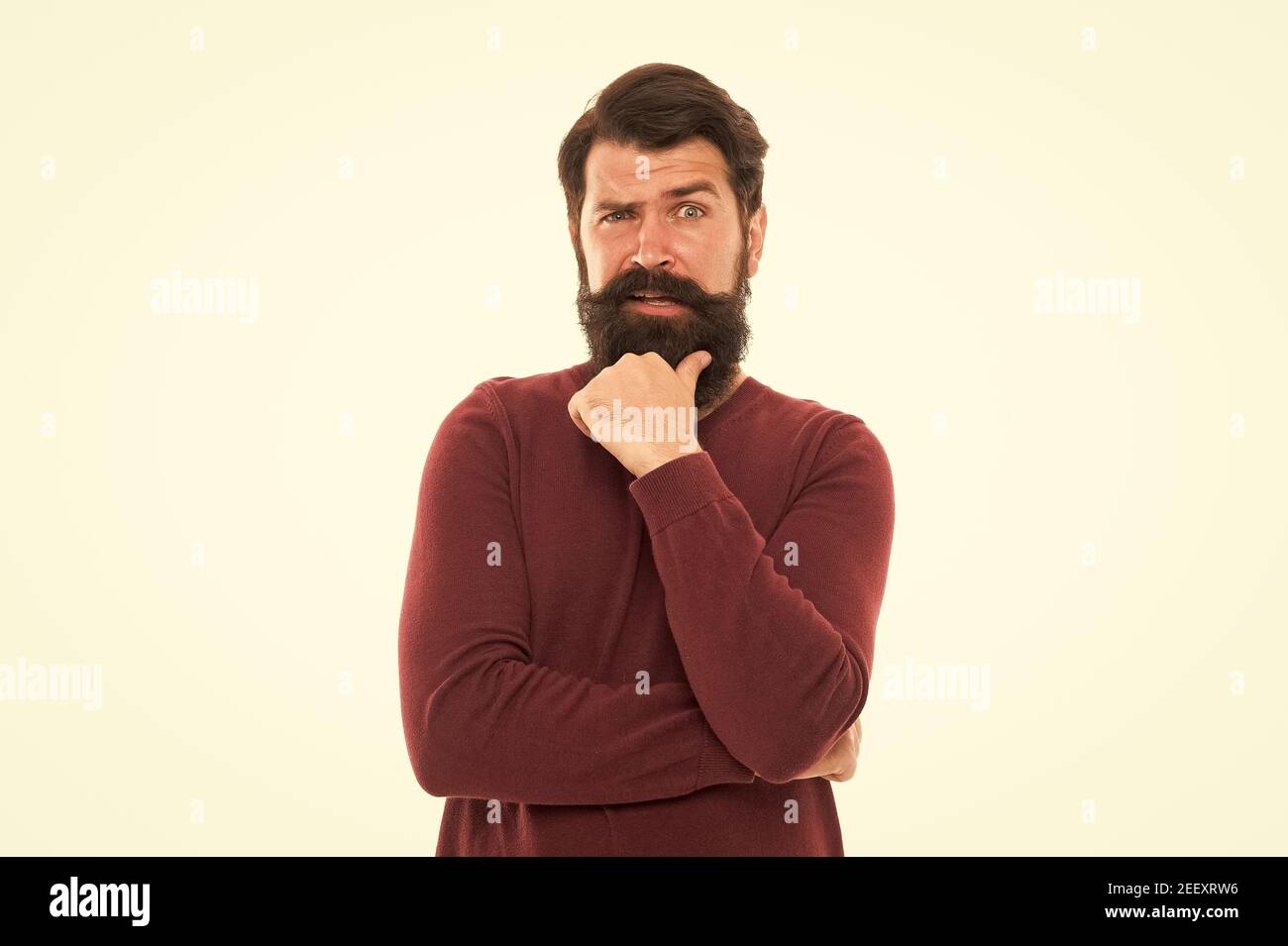 Cognitive process. Intellectual work. Man stylish hairstyle and beard ...