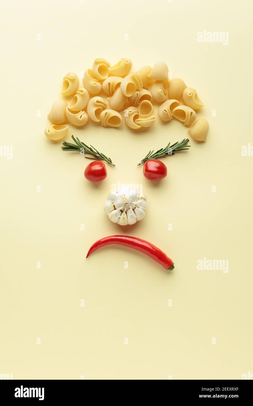 Funny portrait of a chef. Using ingredients for making pasta Stock ...