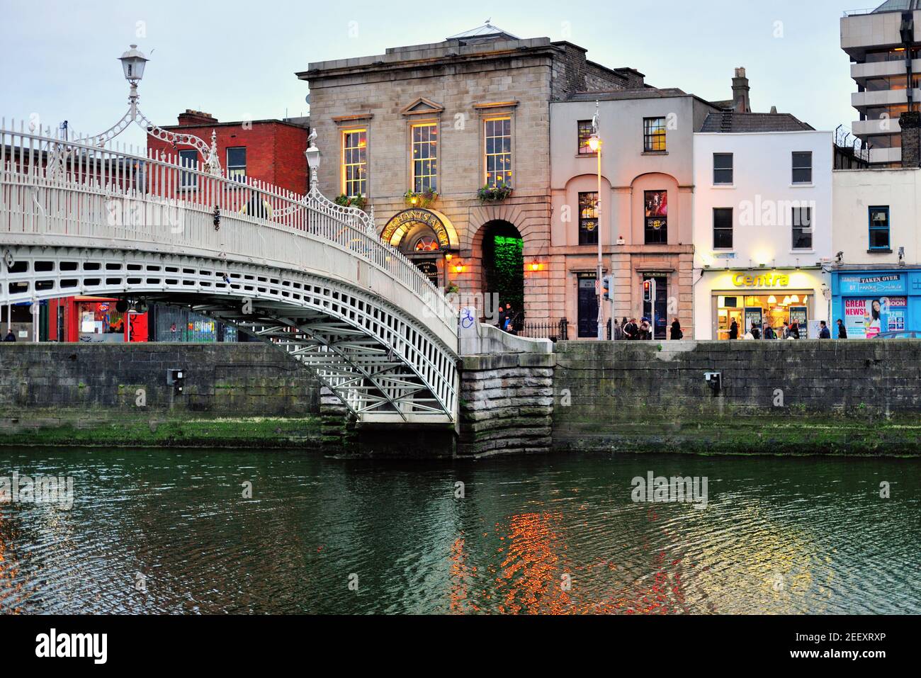 Ha'penny Bridge, also known as the Liffey Bridge, over the River Liffey ...
