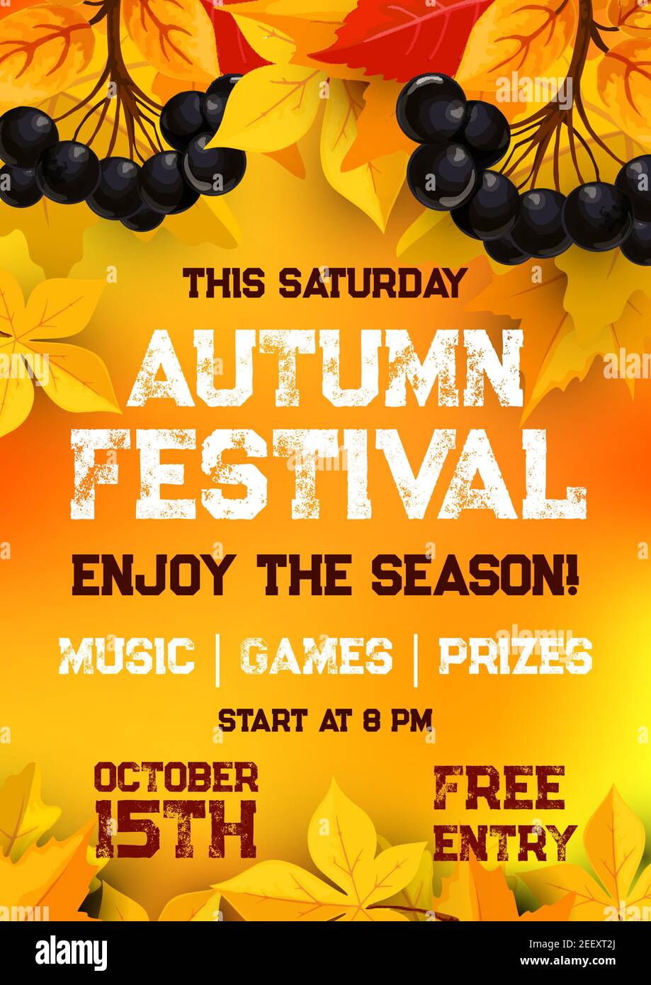 Fall festival of autumn harvest poster template. Autumn leaves banner ...