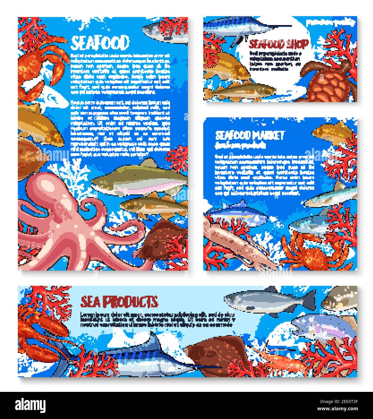 Seafood shop and fish market templates. Crab, lobster and salmon ...