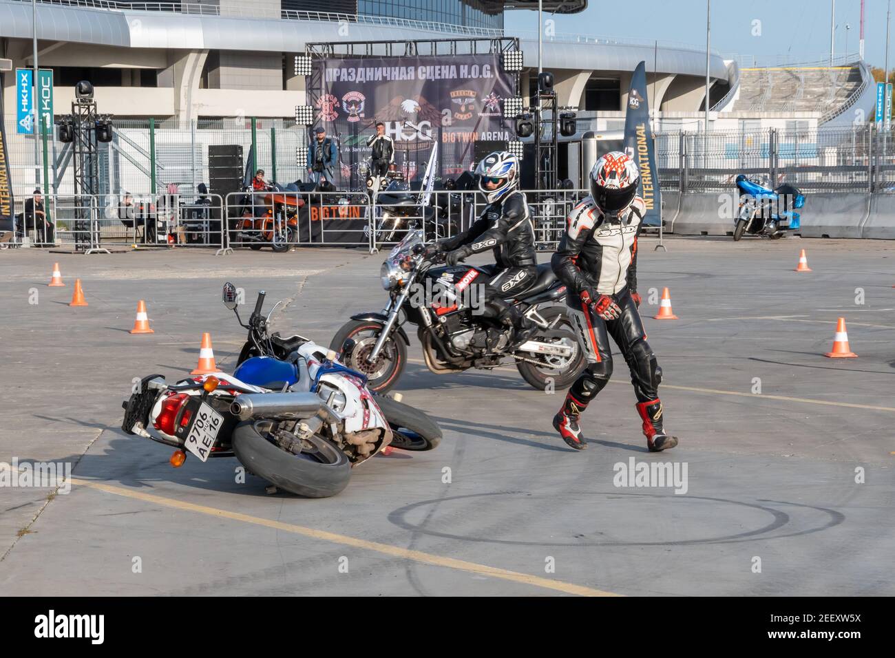 Kazan, Russia-September 26, 2020: Motorcycle gymkhana, a biker's fall ...