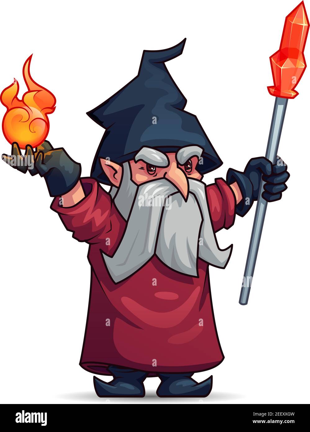 Old wizard or sorcerer cartoon character. Wicked magician with gray ...