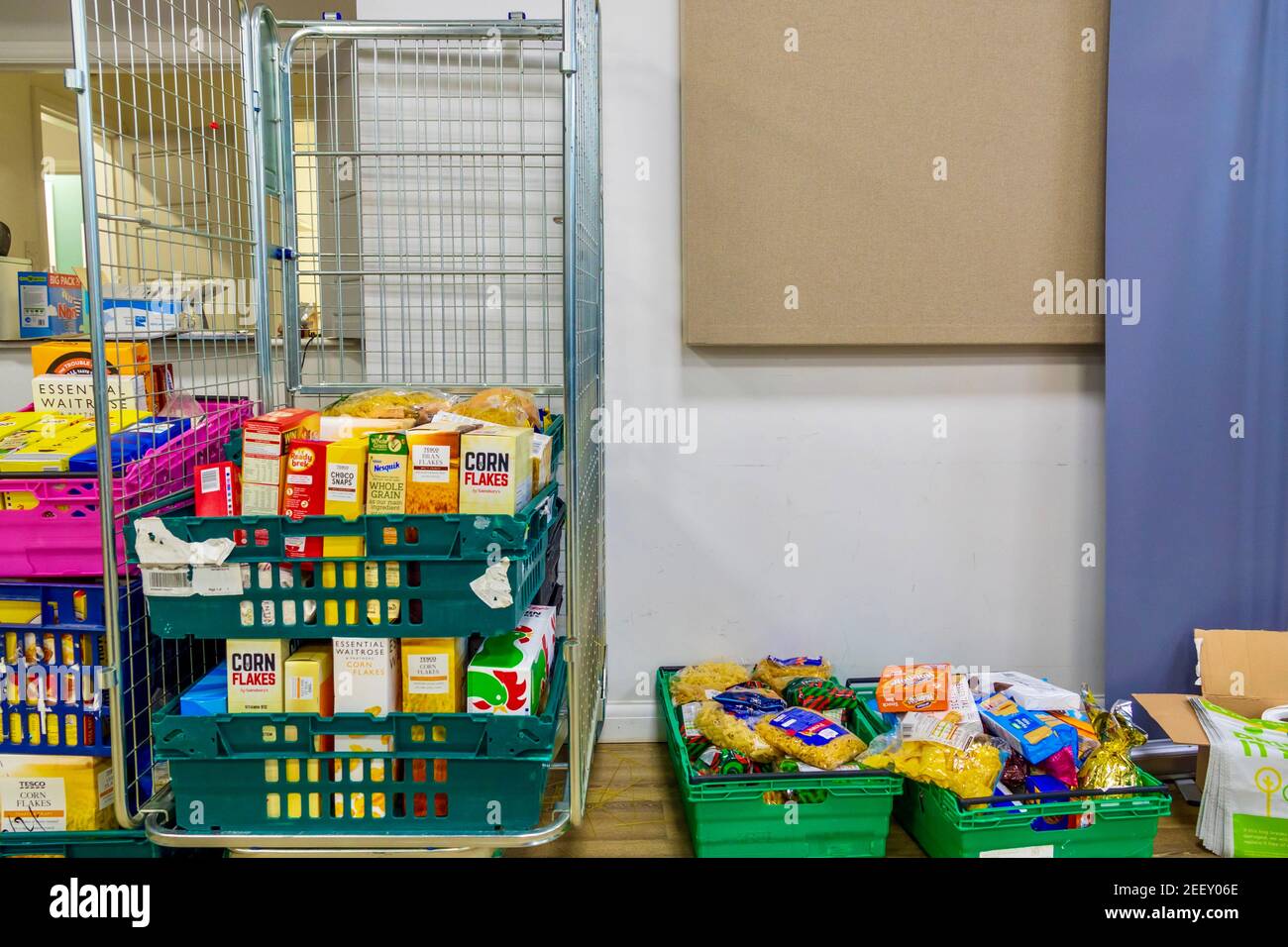 A crate of breakfast cereal forming part of the food donations to a ...