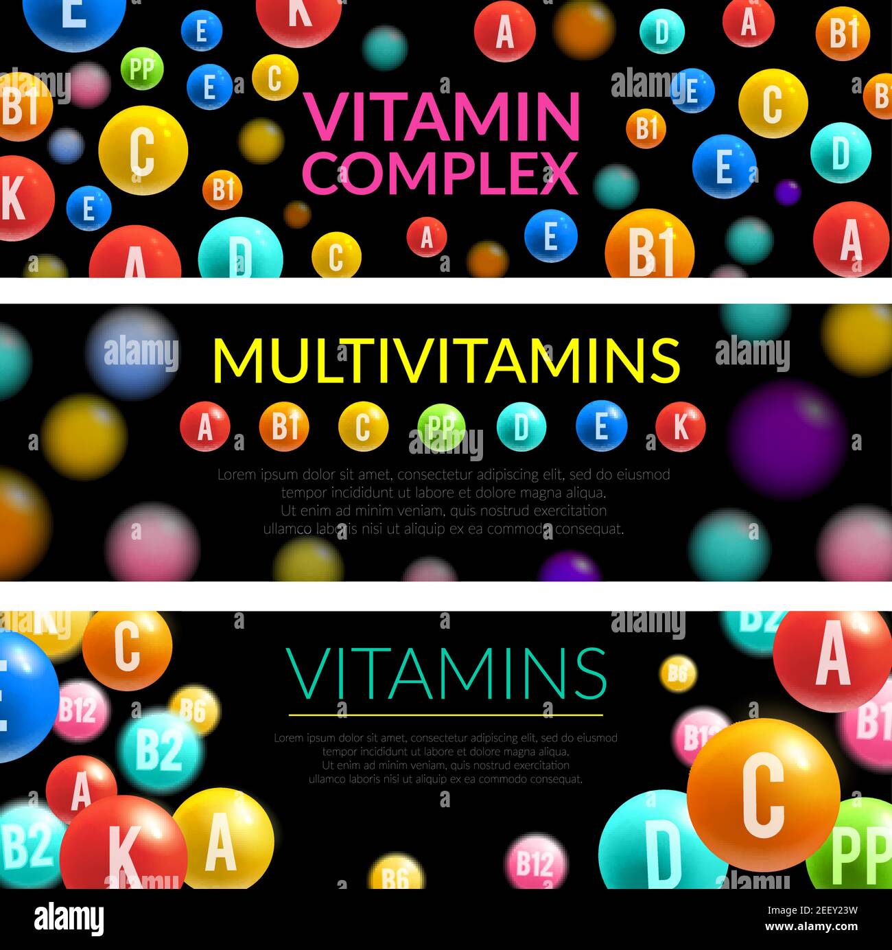 Vitamin and mineral complex 3d banner of dietary supplement and ...