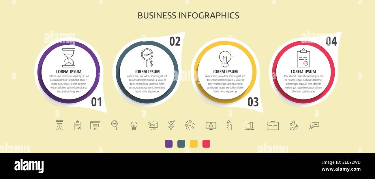 Vector circles infographic with 4 steps, labels. Timeline used for ...