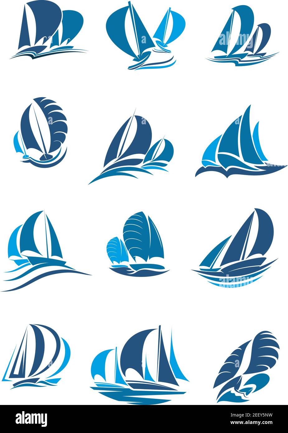 Sail boat, yacht and sailboat icon set. Sailing ship under full sail ...