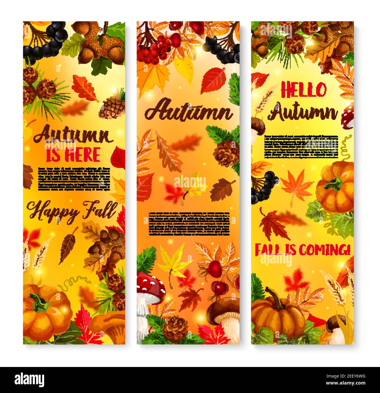 Hello Autumn or Fall is coming here banners. Vector September forest ...