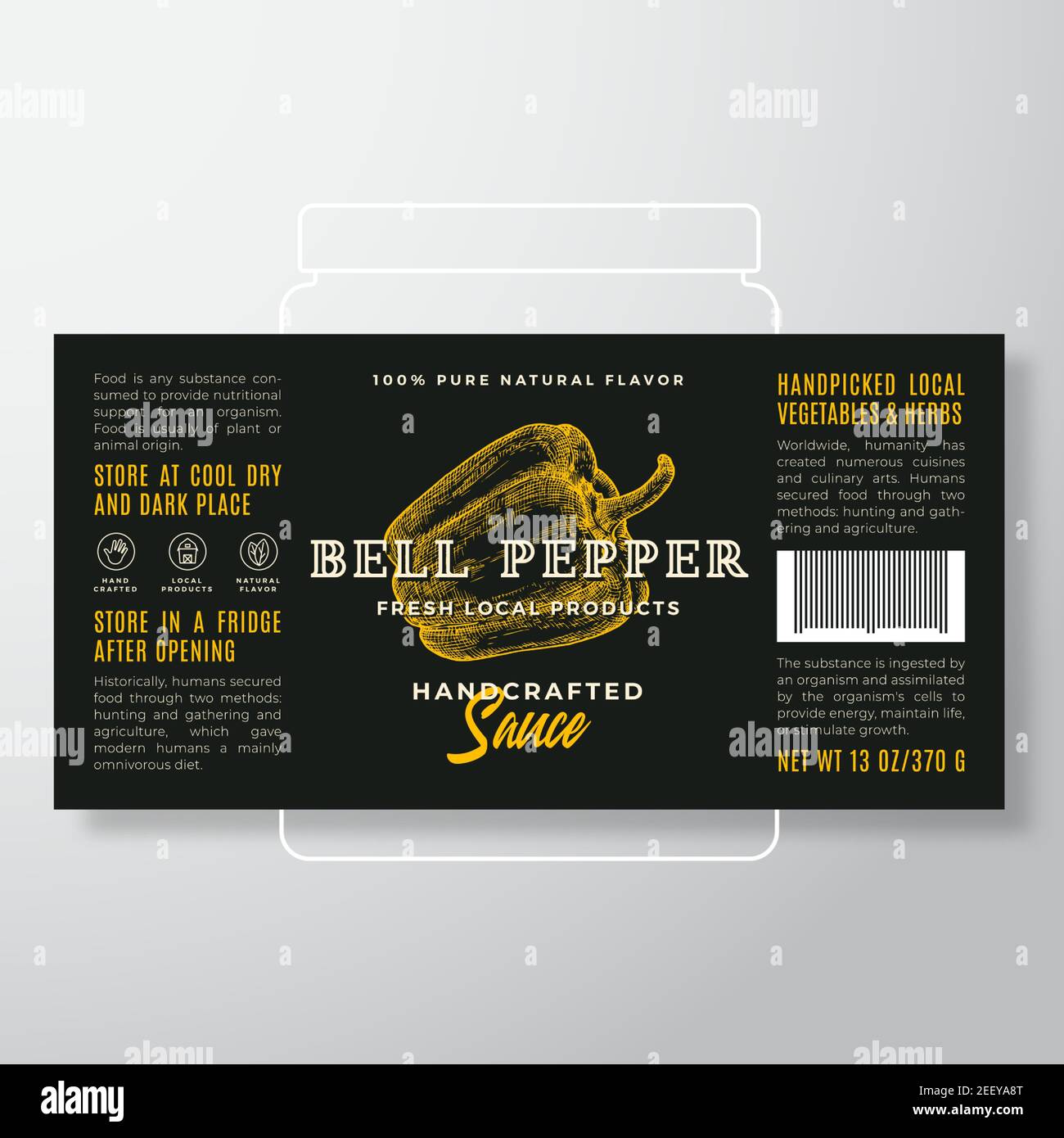 Handcrafted Vegetables and Herbs Sauce Label Template. Abstract Vector ...