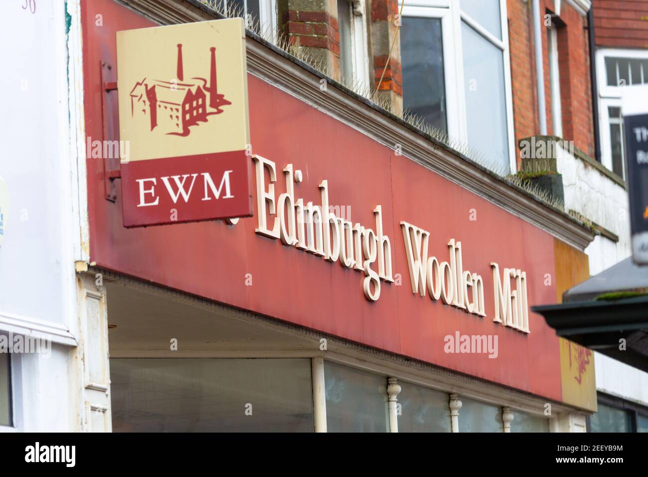 Edinburgh woollen mill sign, ewm, uk Stock Photo - Alamy