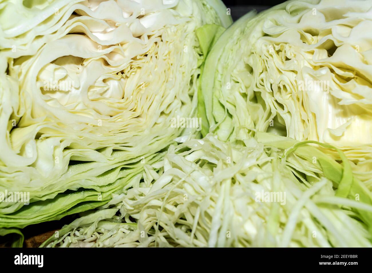 Close up photo of the inner part of a cabbage cut in halves Stock Photo ...