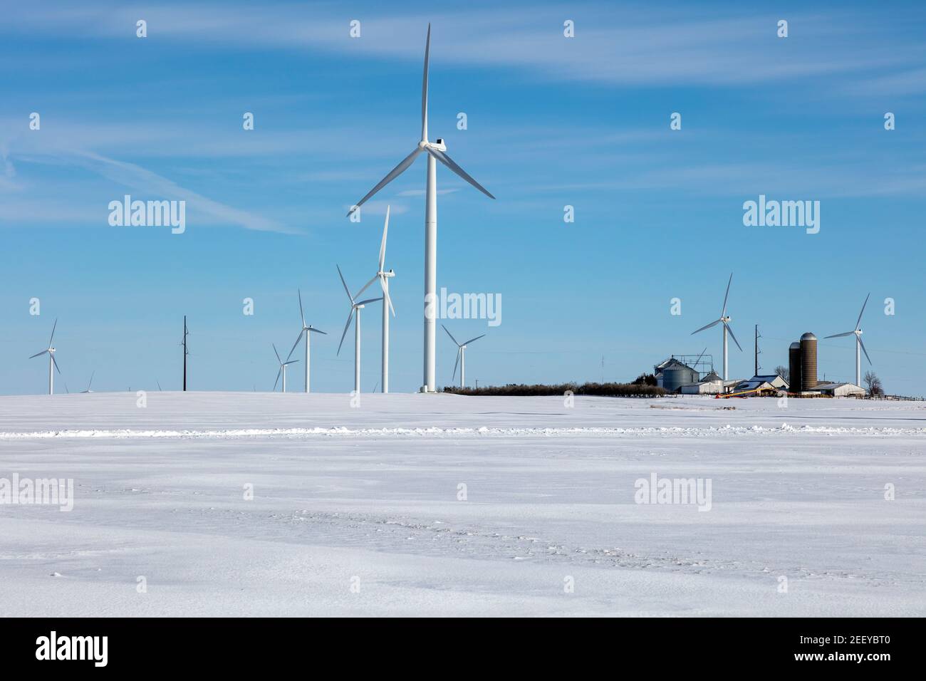 Wind Turbine, rural, farming region, Winter, Southern Indiana, USA, by ...