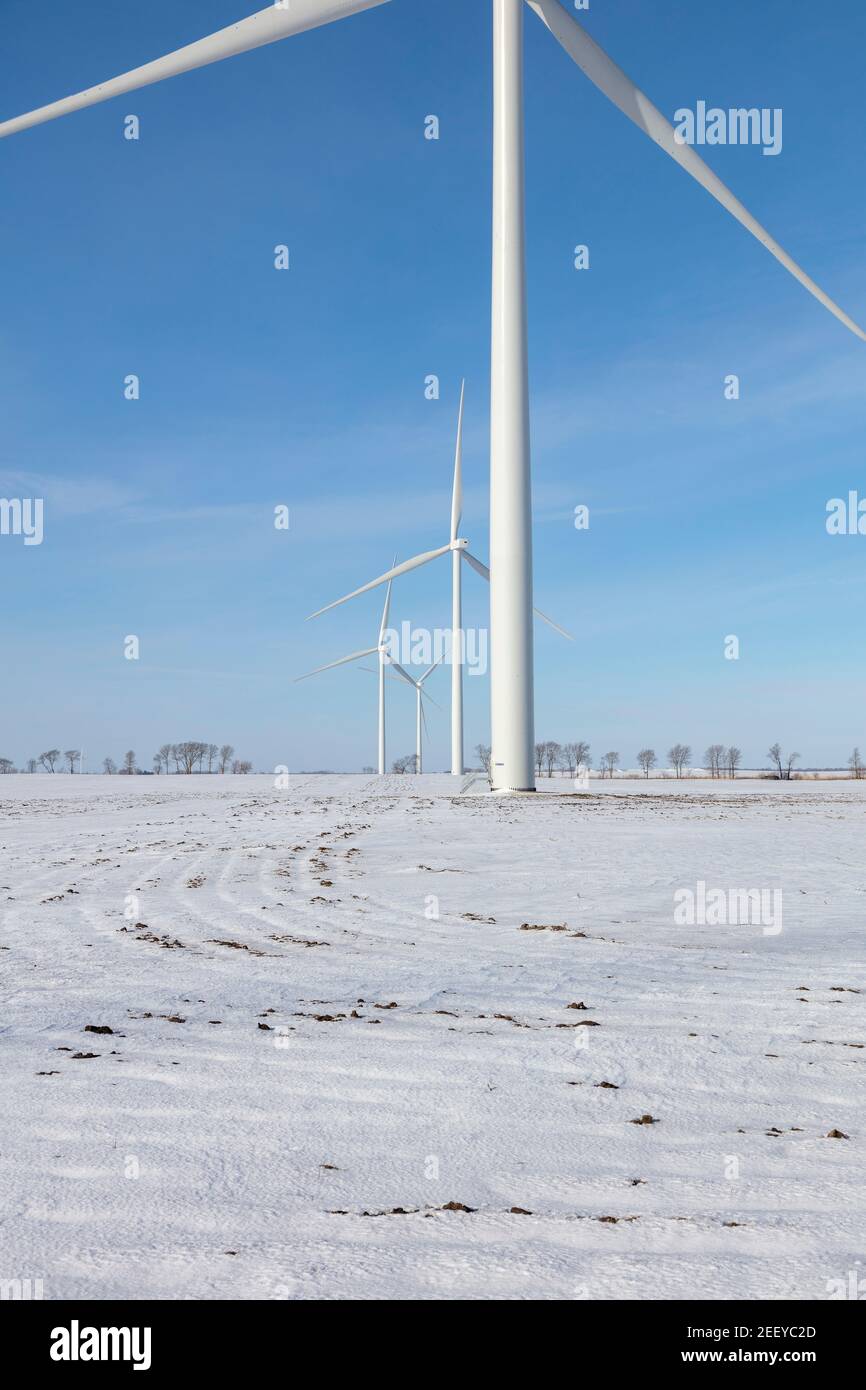 Wind Turbines, rural, farming region, Winter, Southern Indiana, USA, by ...