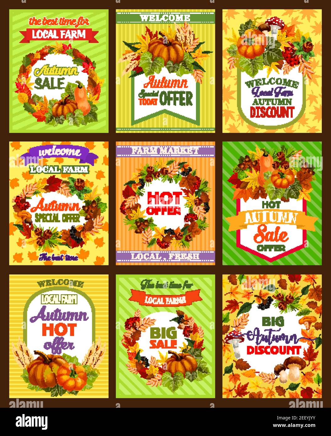 Autumn sale retro poster set. Fall season nature badge of autumn leaf ...