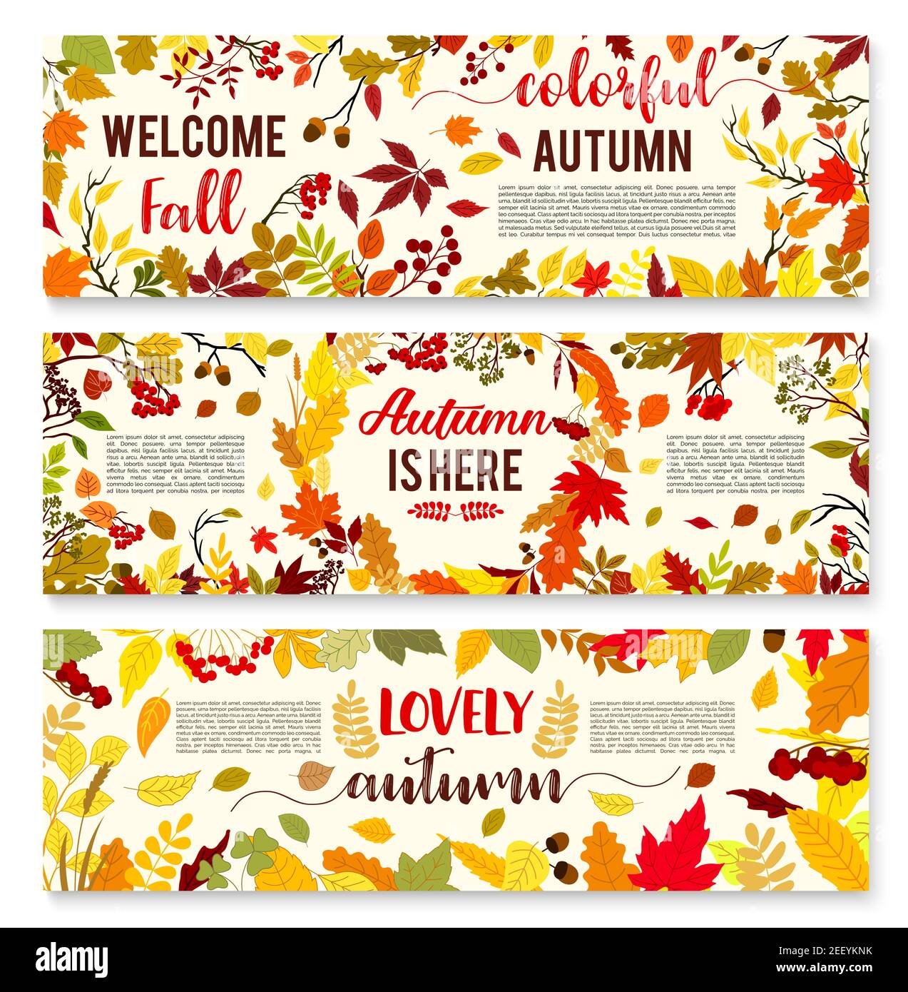 Welcome autumn banner set with fall leaf wreath. Autumn nature season ...