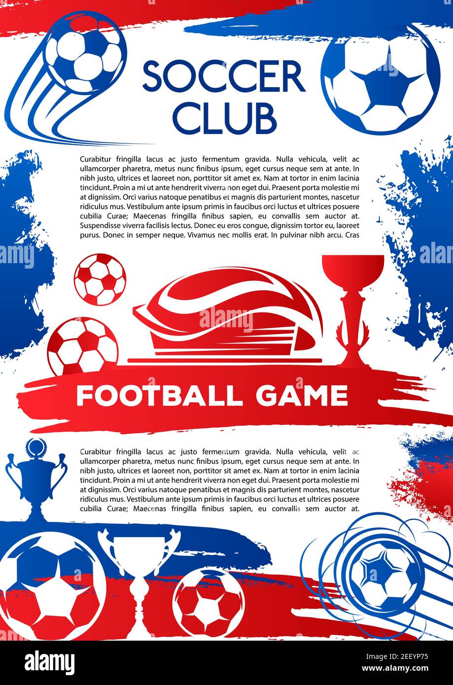 Football sport game poster for soccer club match. Stadium and sports ...