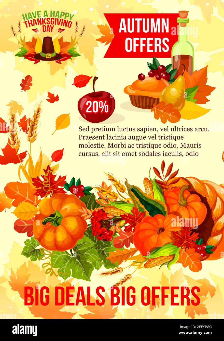 Thanksgiving Day sale banner with autumn season discount offer. Fall ...