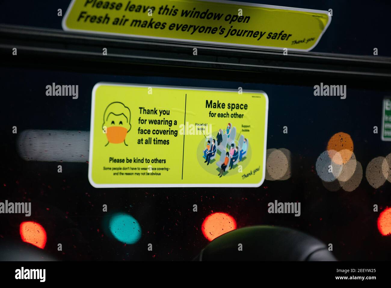 Wear a face covering sign on bus, public transport, make space for each ...