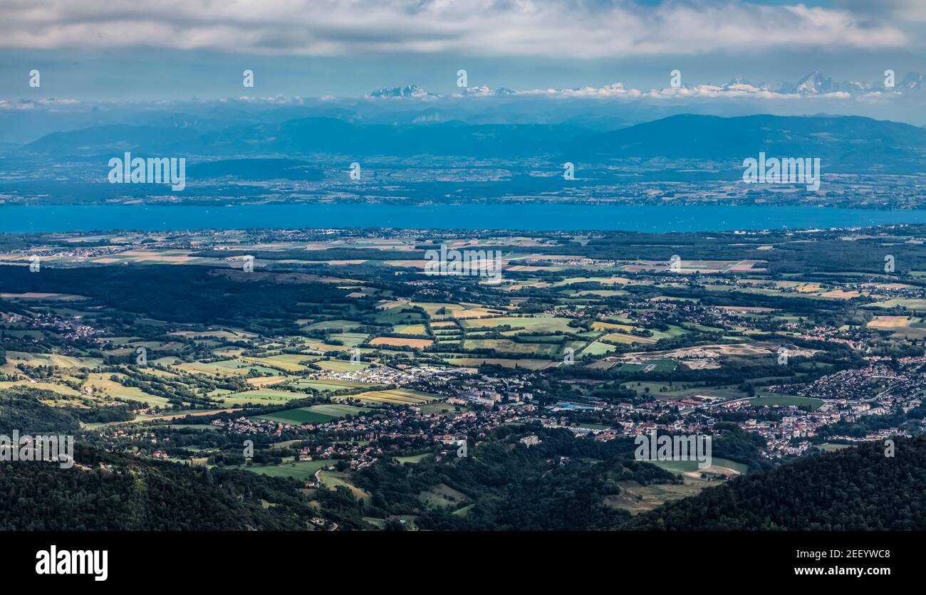 View of Lac Leman and the Alps from Jura Mountains in France Stock ...
