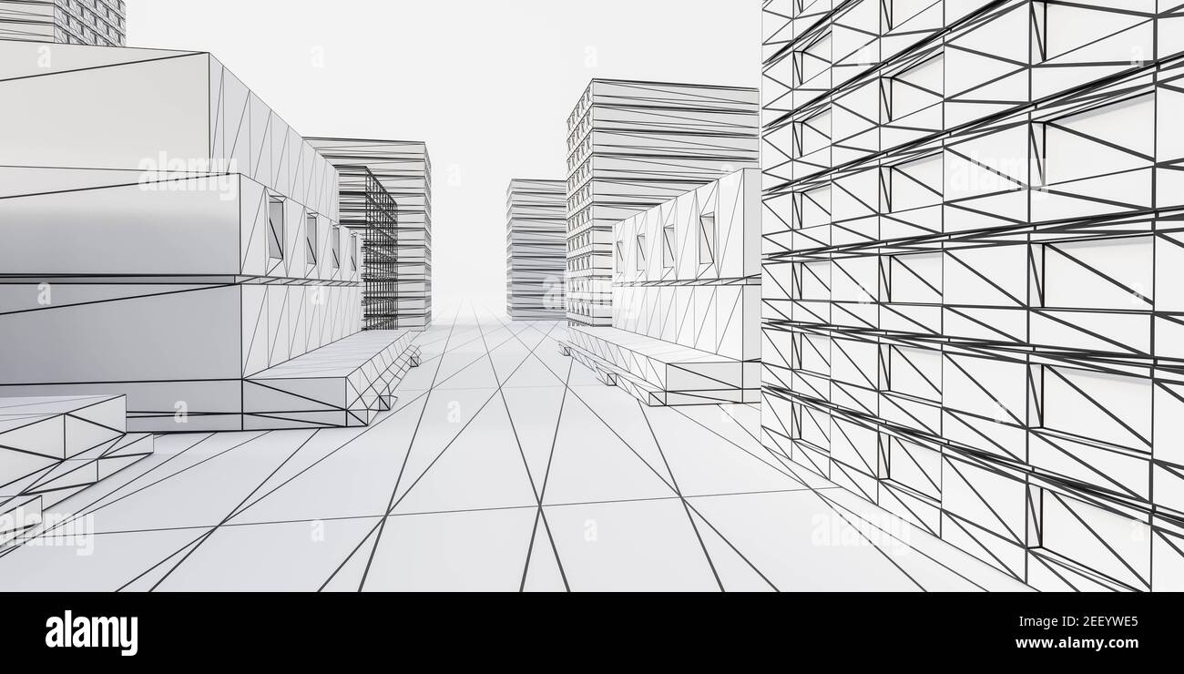 abstract architecture draft wire mesh 3d render illustration Stock ...