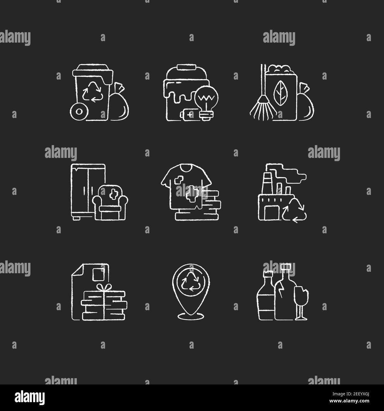 Waste disposal chalk white icons set on black background Stock Vector ...