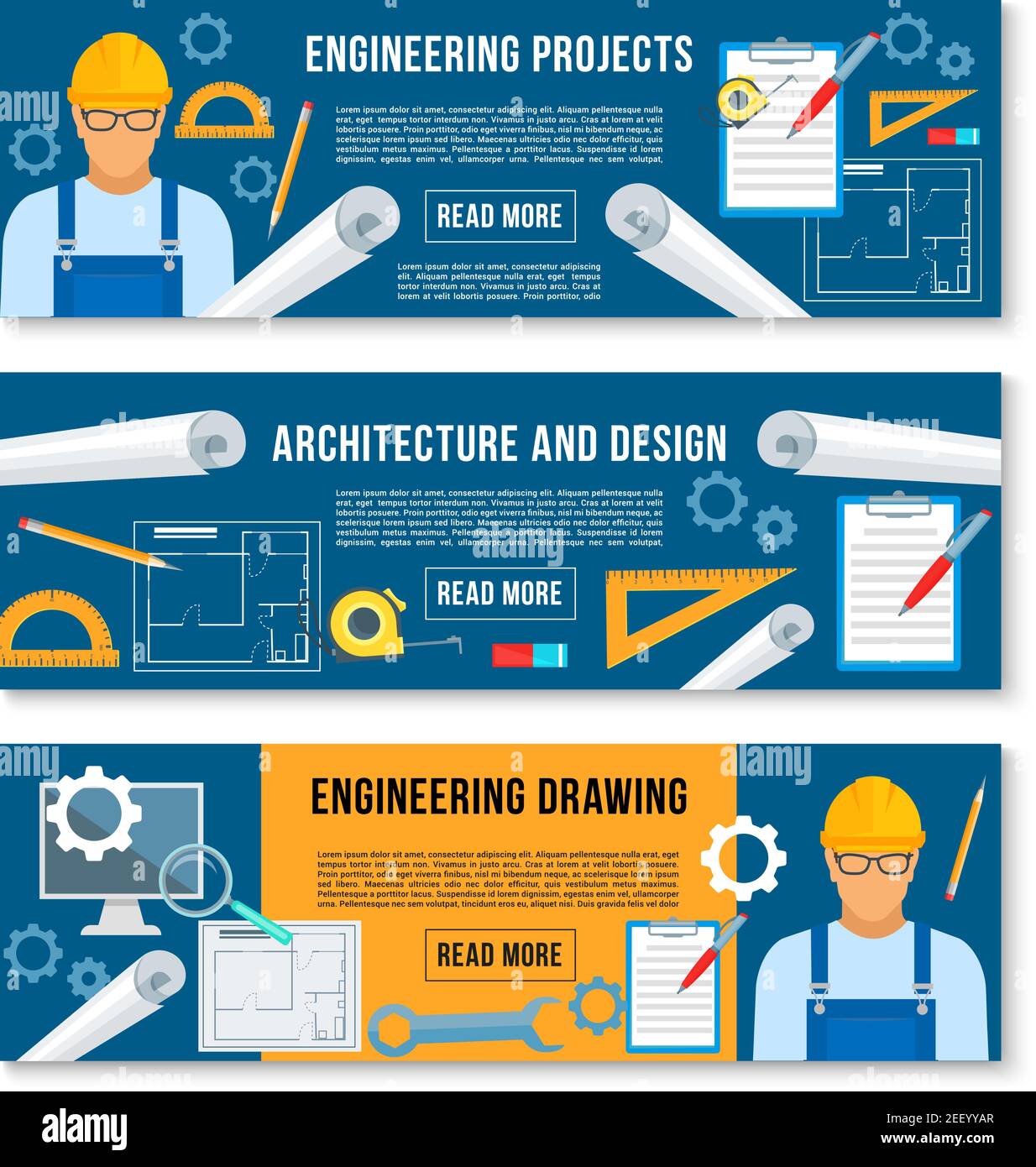 Home or house engineering and planning project banners. Vector set for ...