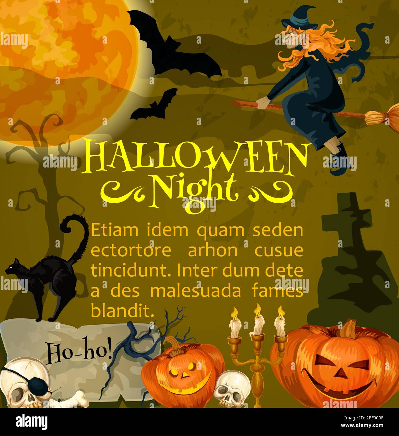 Halloween night poster or greeting card template for October spooky ...