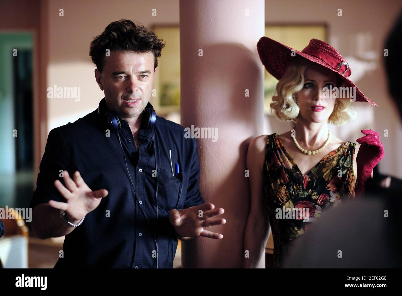 BLITHE SPIRIT, from left: director Edward Hall, Leslie Mann, on set ...